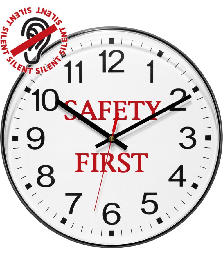 12 inch Safety First - Black; Resin Wall Clock | Clock by Room