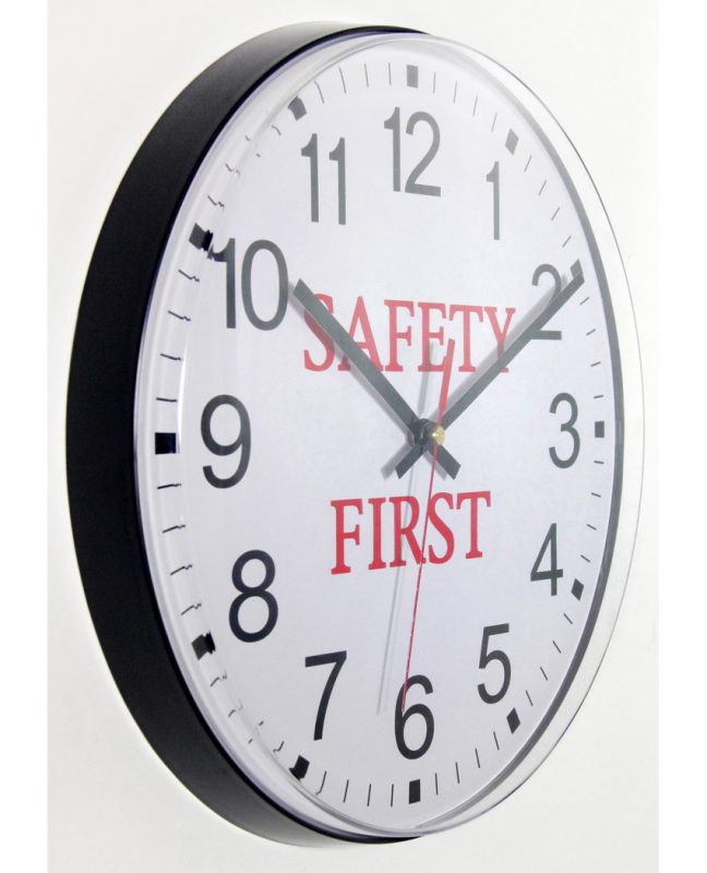 12 inch Safety First - Black; Resin Wall Clock | Clock by Room