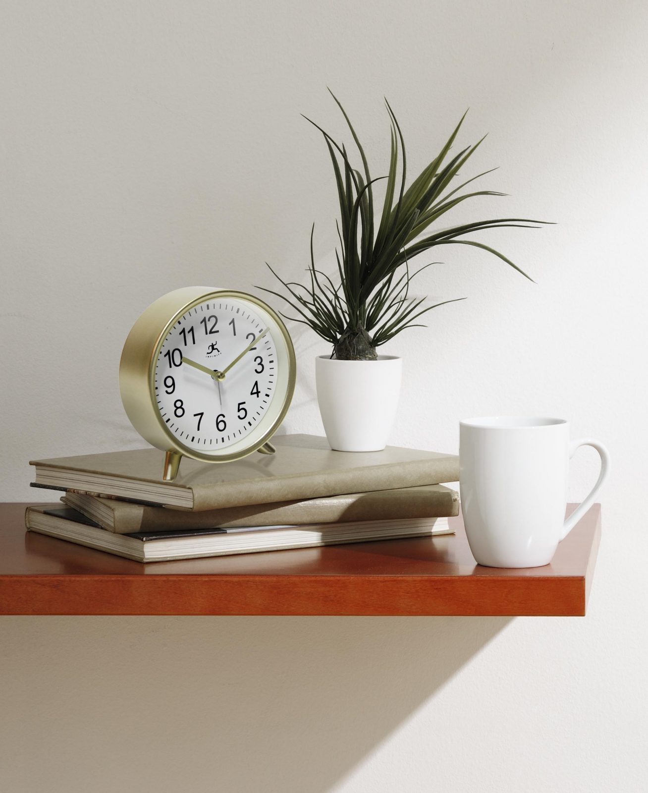 5.75 in round tabletop alarm clock, gold finish case, glass lens, built ...