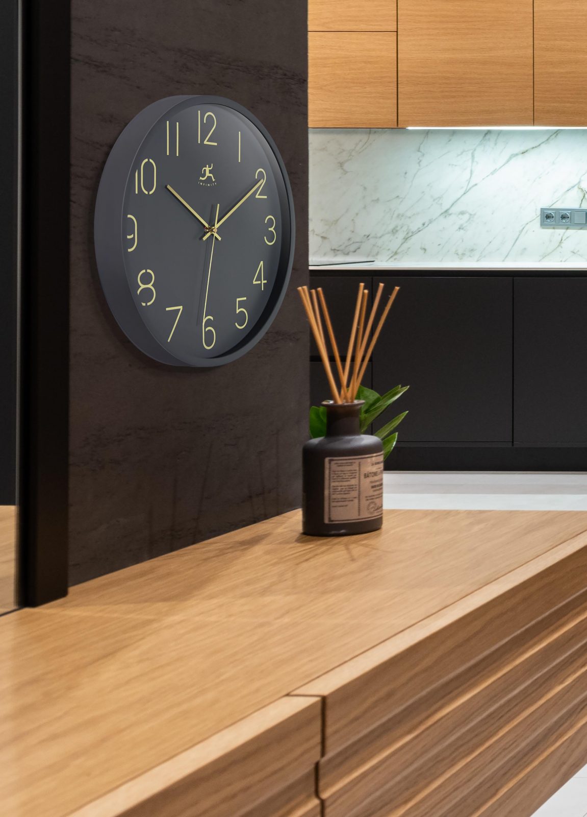 14 inch Stencil Number; a Dark Grey Resin Wall Clock | Clock by Room