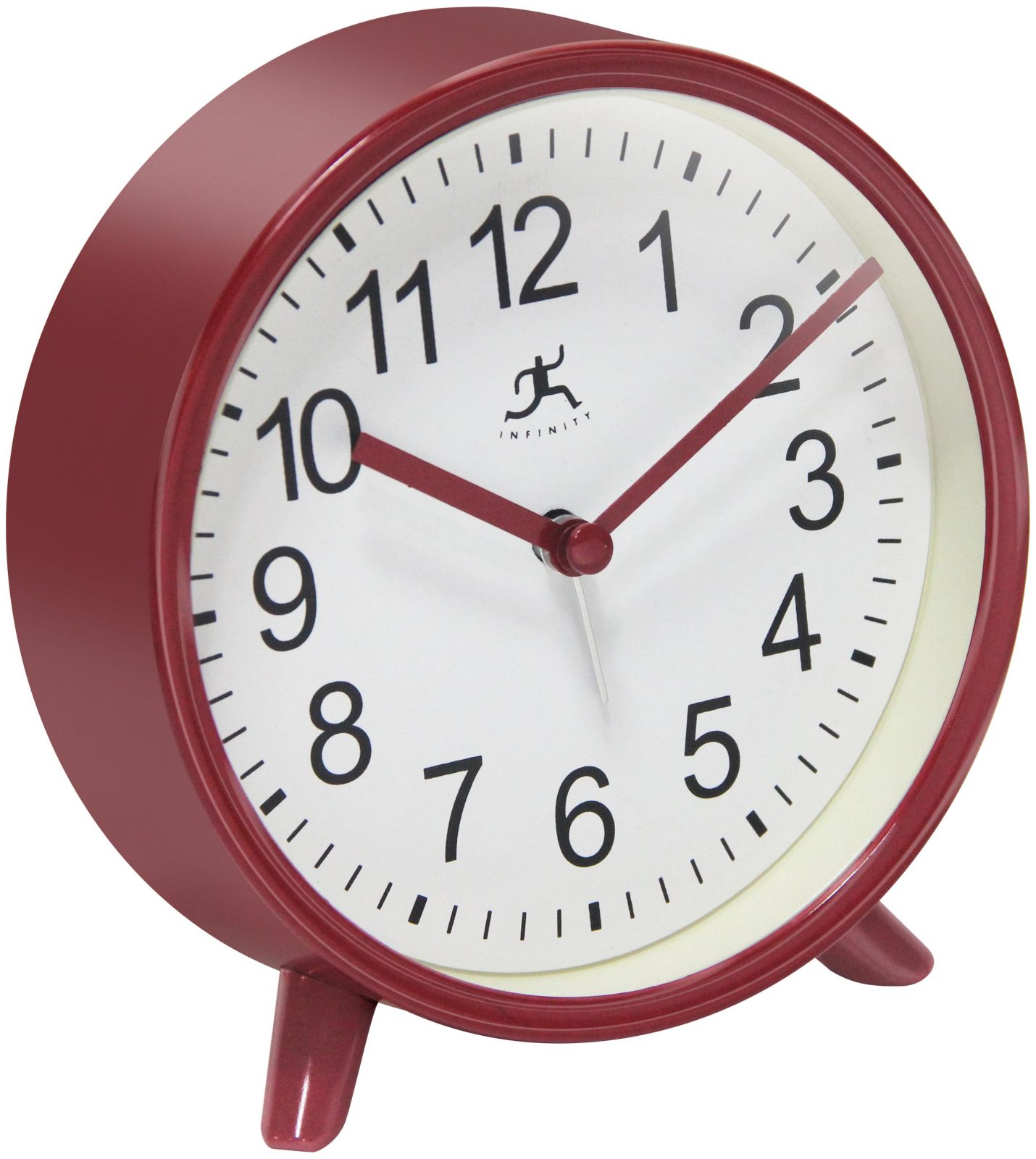 5.75 in round tabletop alarm clock, red finish case, glass lens, built ...