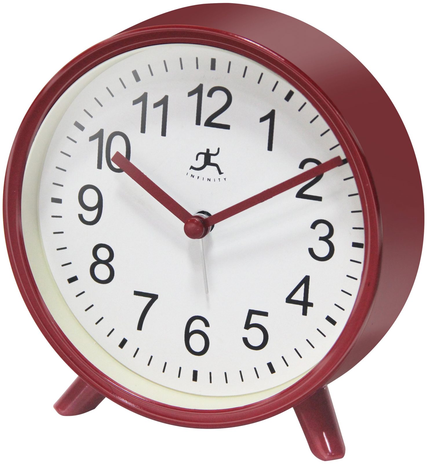 5.75 in round tabletop alarm clock, red finish case, glass lens, built ...