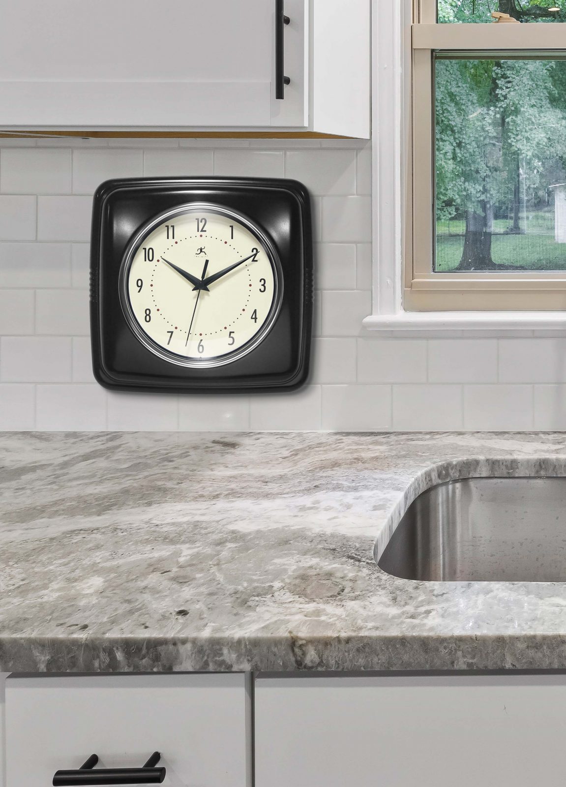 9.25 inch Square Retro Black; a Black Resin Wall Clock | Clock by Room